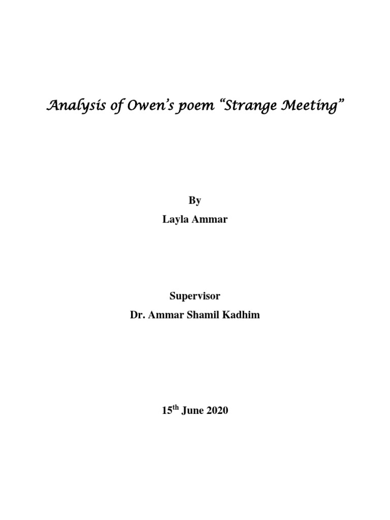 Analysis of Strange Meeting - Layla Ammar | PDF | Poetry | Unrest