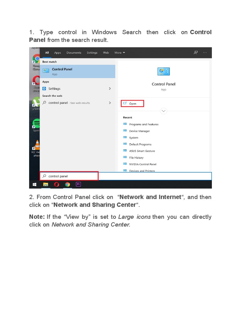 Panel From The Search Result.: 1. Type Control in Windows Search Then ...