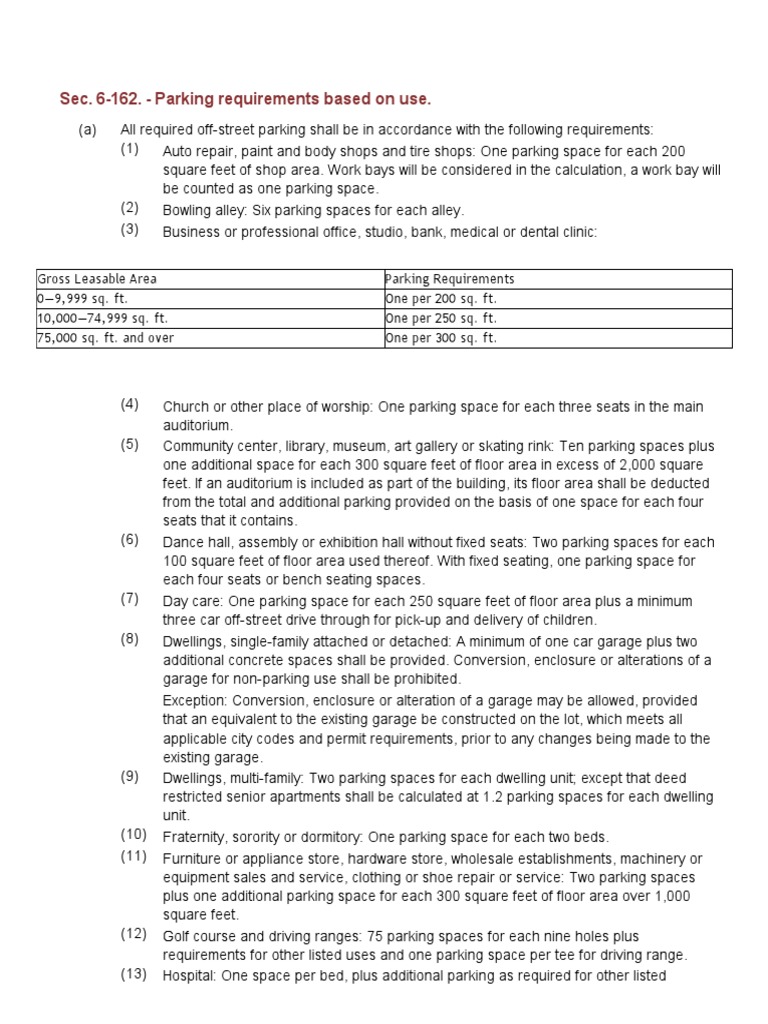 Sec. 6-162. - Parking Requirements Based On Use | PDF | Golf Course ...