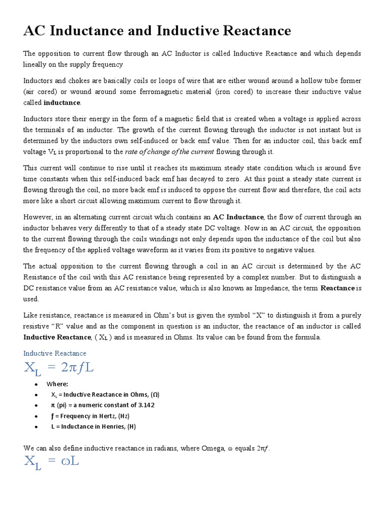 Ac Inductance And Inductive Reactance Pdf Inductor Inductance