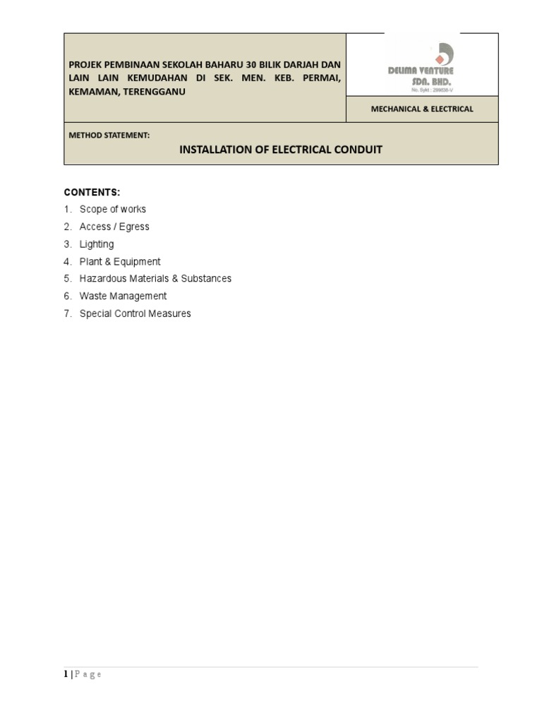 MOS For Electrical Conduit Installation | PDF | Electrical Wiring ...