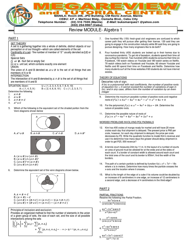 Review Module 1 Algebra 1 Combined Part 1 and Part 2 | PDF | Polynomial ...