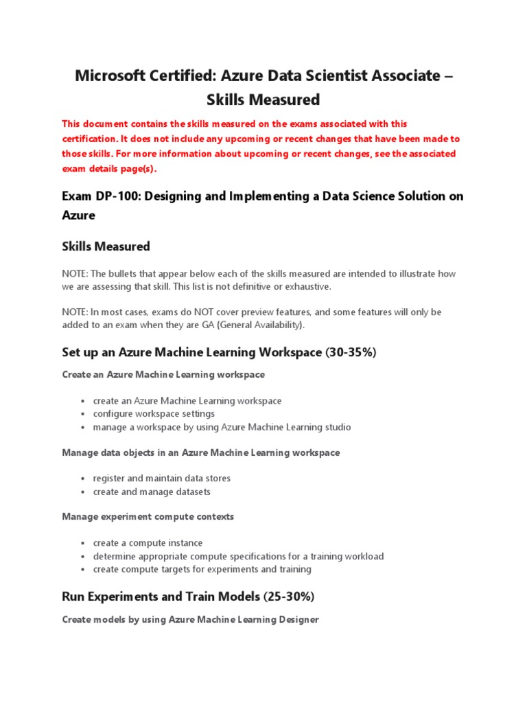 Microsoft Certified Azure Data Scientist Associate Skills Measured ...