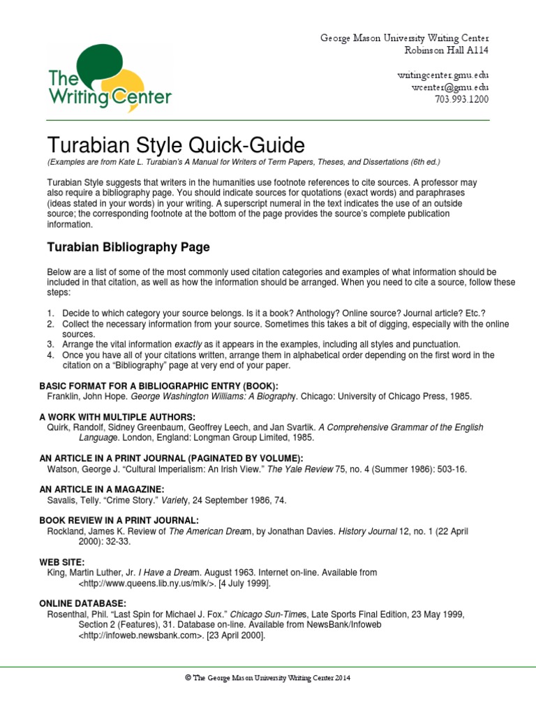 Turabian Quick Guide | PDF | A Manual For Writers Of Research Papers ...
