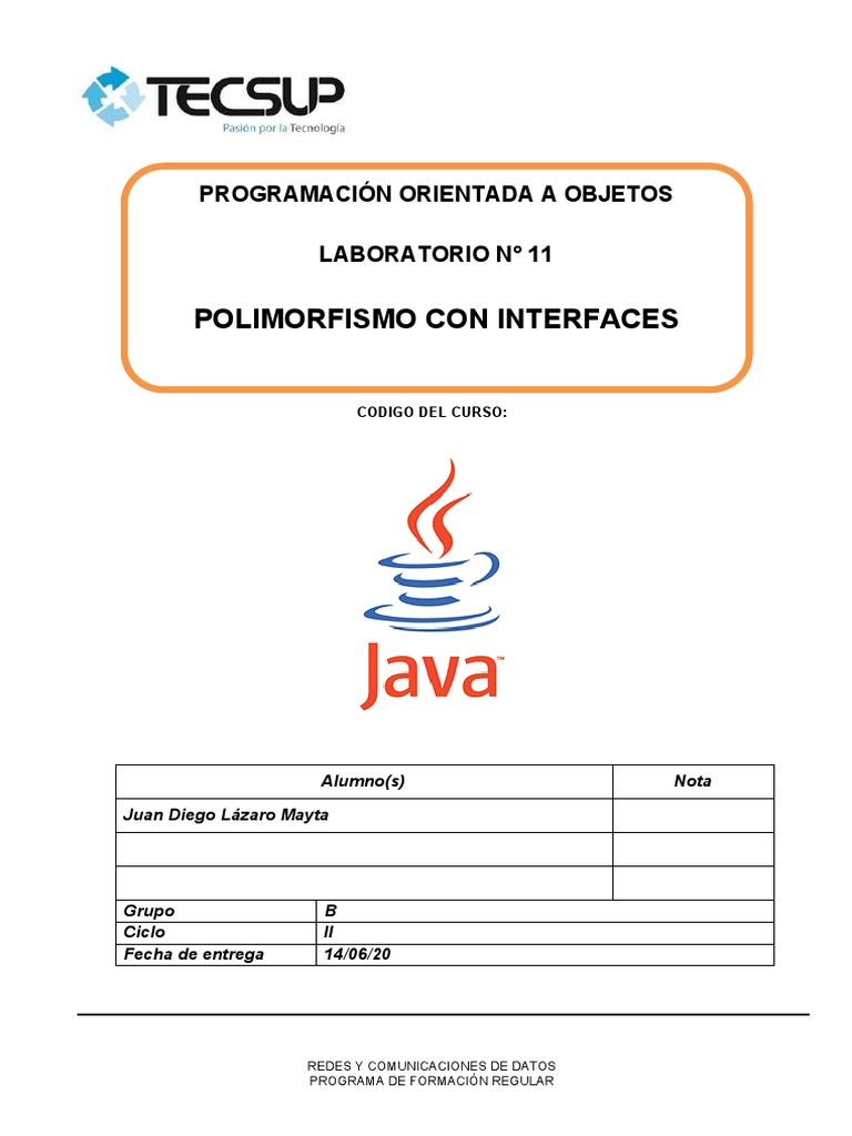 Lab 11 - Polimorfismo Con Interfaces | PDF | Java (lenguaje de ...