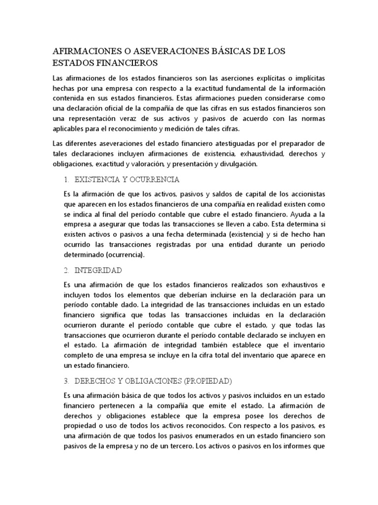 Aseveraciones Básicas Ef | PDF | Estado financiero | Contabilidad