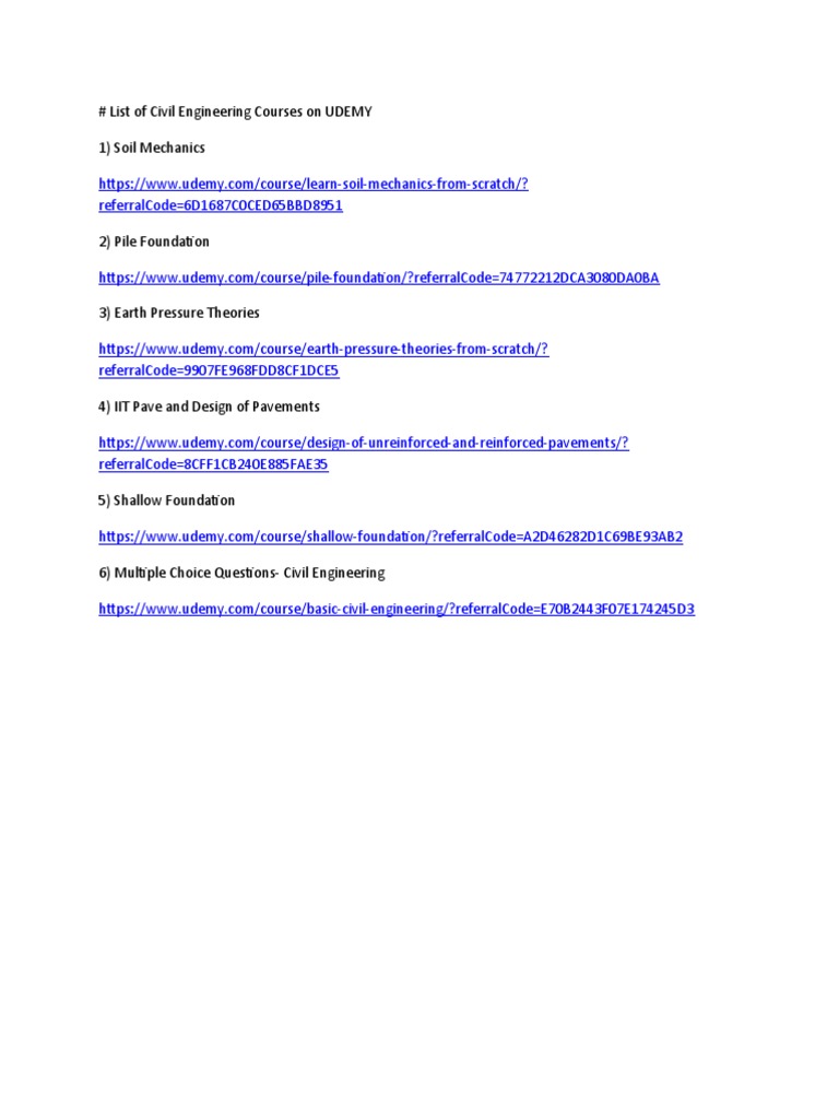 # List of Civil Engineering Courses On UDEMY 1) Soil Mechanics | PDF ...