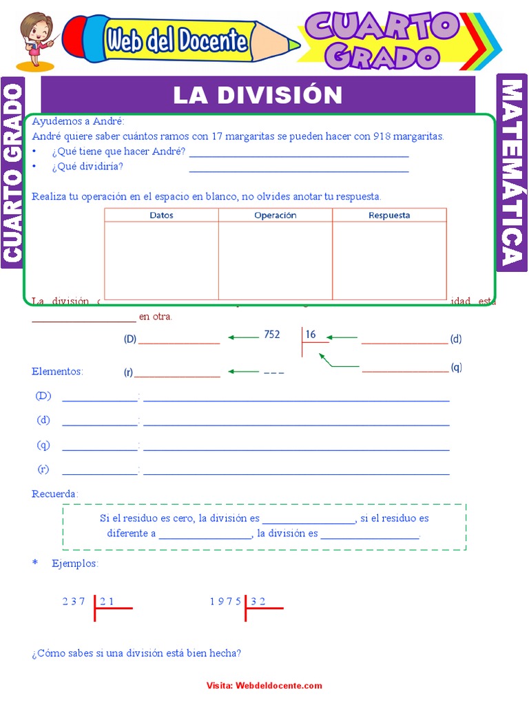 Ejercicios de División para Cuarto Grado de Primaria | PDF | Enseñanza ...