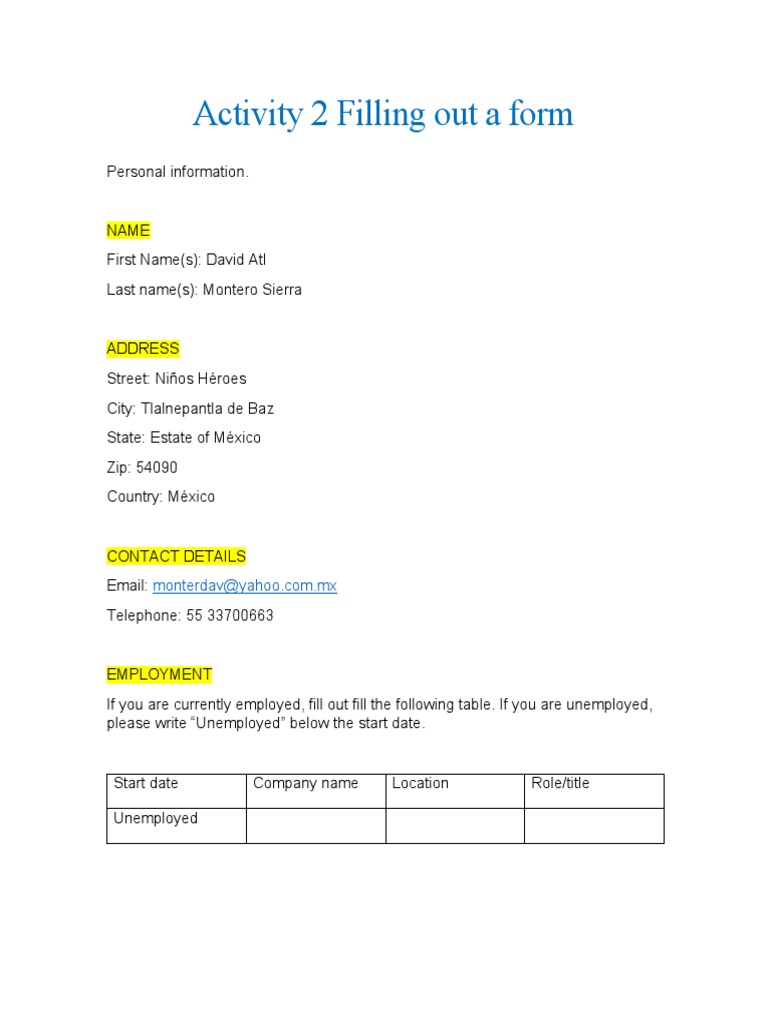 08 Activity 2 Filling Out A Form | PDF