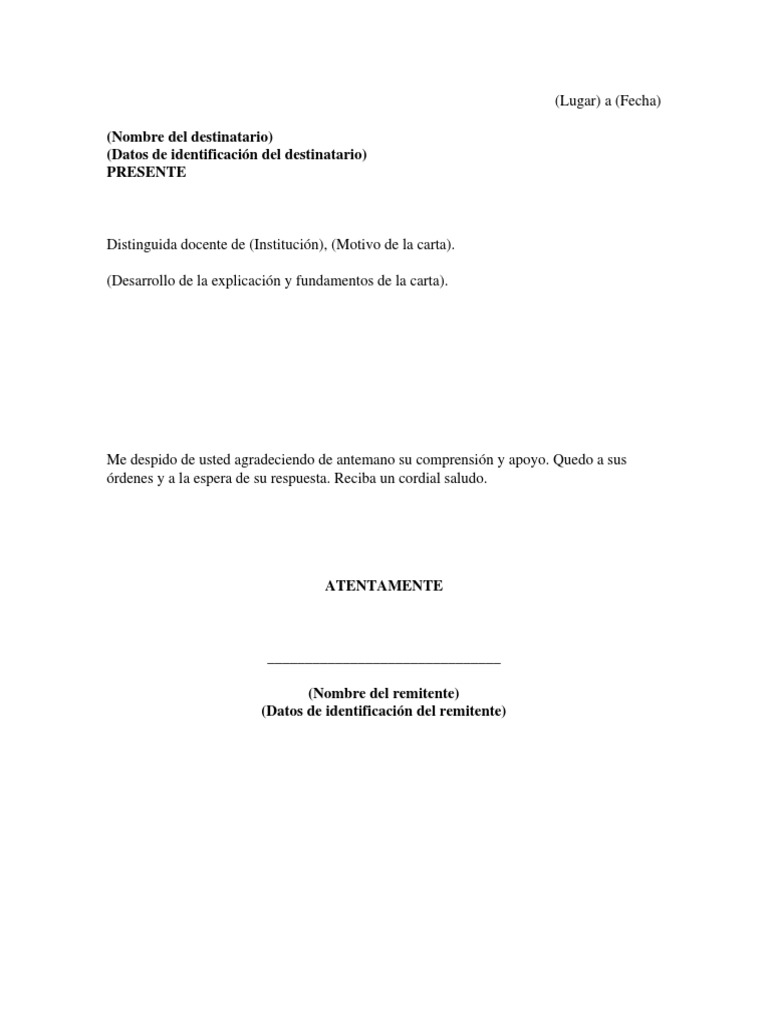 Formato de Carta Formal para Un Profesor PDF | PDF