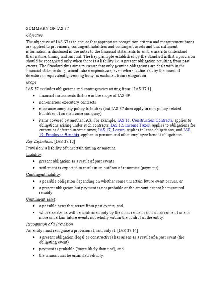Summary of Ias 37 | International Financial Reporting Standards ...