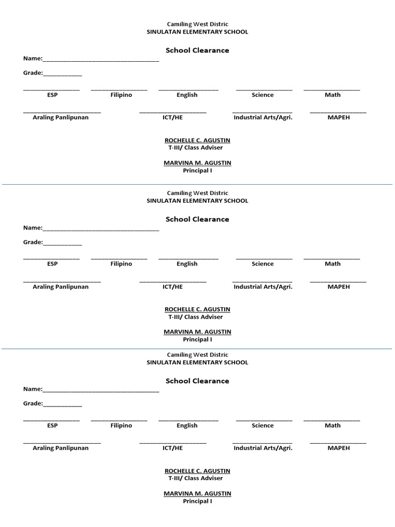 Sinulatan Elementary School Clearance | PDF