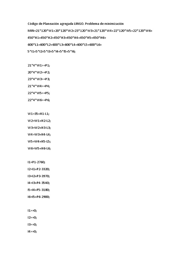 Código Planeación Agregada LINGO | PDF