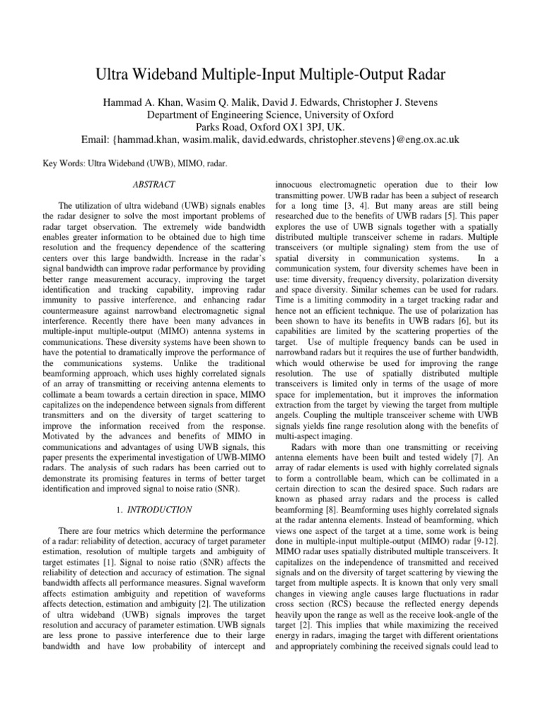 Ultra Wideband Multiple-Input Multiple-Output Radar | PDF | Radar ...