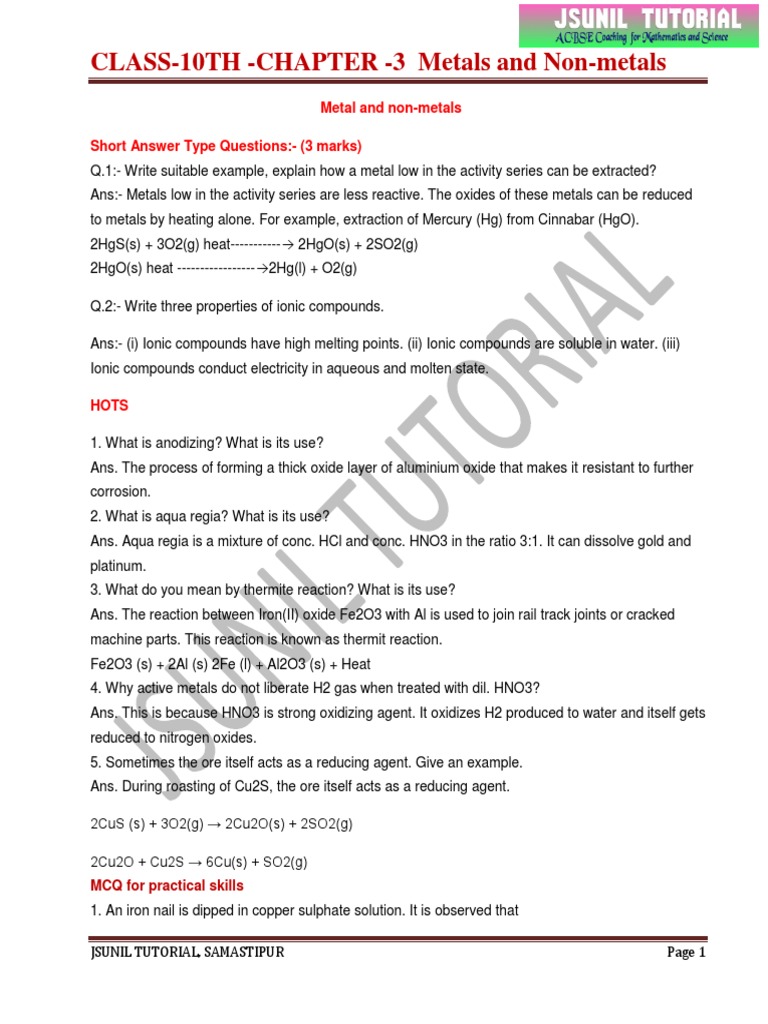 Solved Test - Paper of Metals - and - Non-Metals | PDF | Oxide | Metals