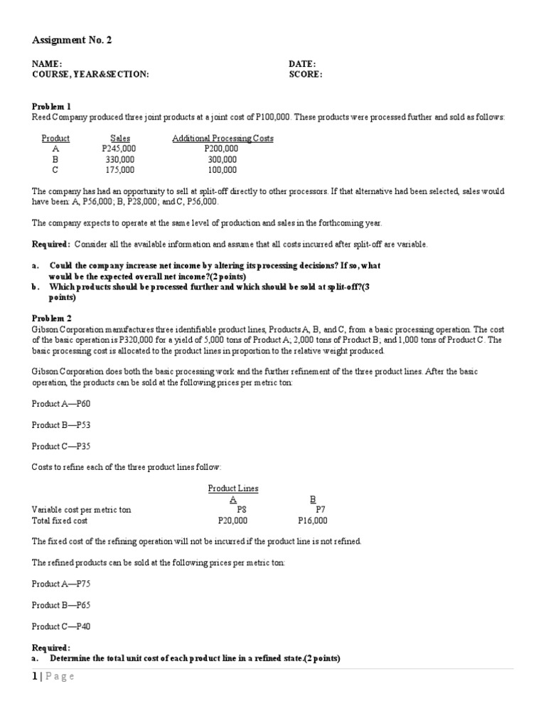 Assignment No 2 Pdf Cost Output Economics