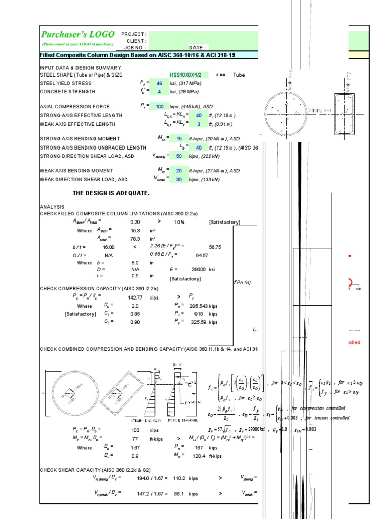 Filled Composite Column Design Based On AISC 360-10/16 & ACI 318-19 | PDF | Bending | Strength ...
