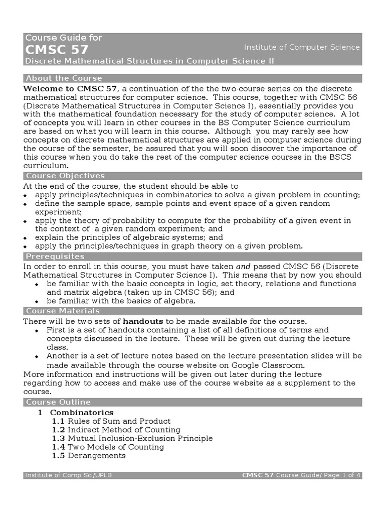 cs57 Cguide Ay1819 s1 | PDF | Discrete Mathematics | Combinatorics