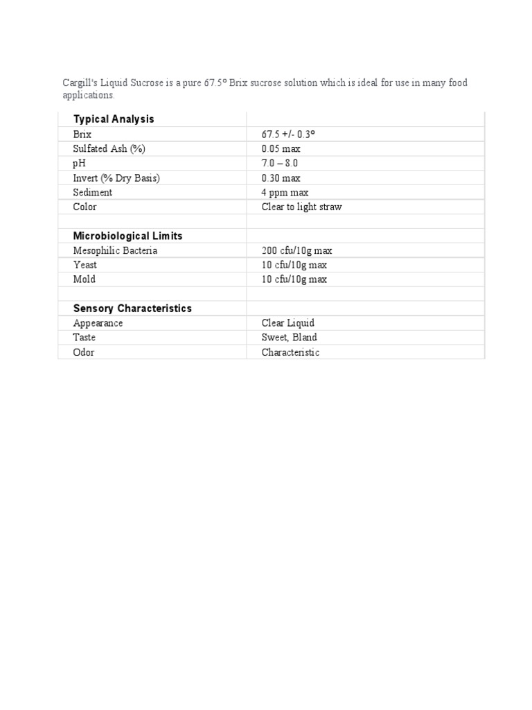 Cargill Liquid Sucrose | PDF