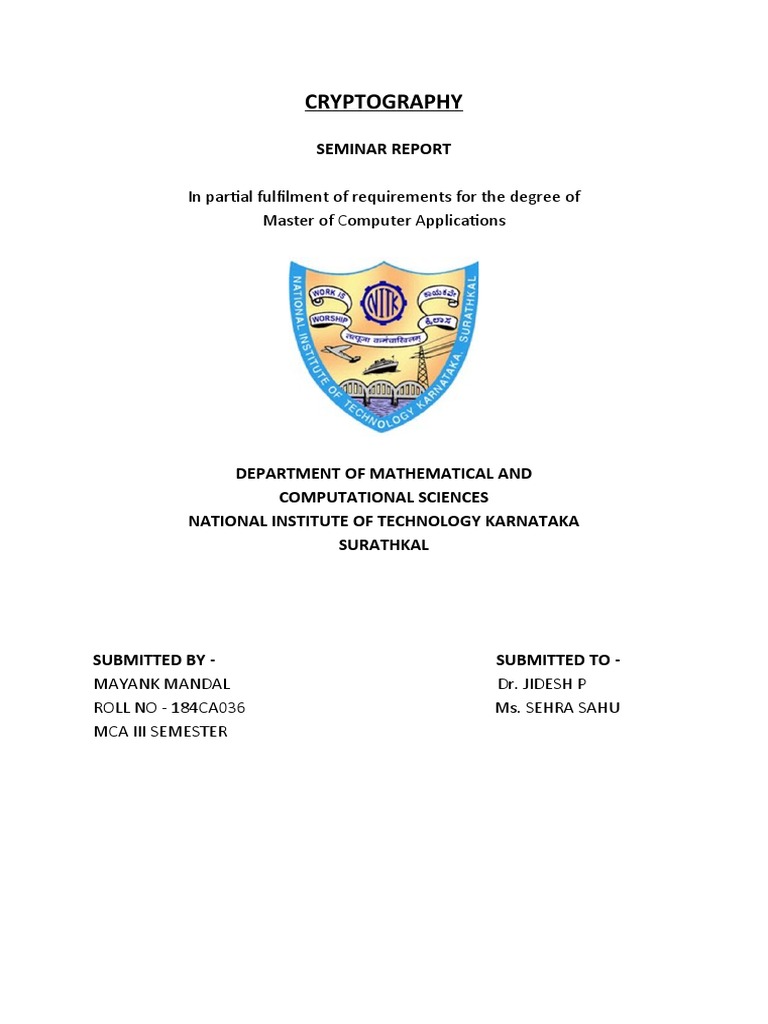 Cryptography: Seminar Report | PDF | Cryptography | Key (Cryptography)