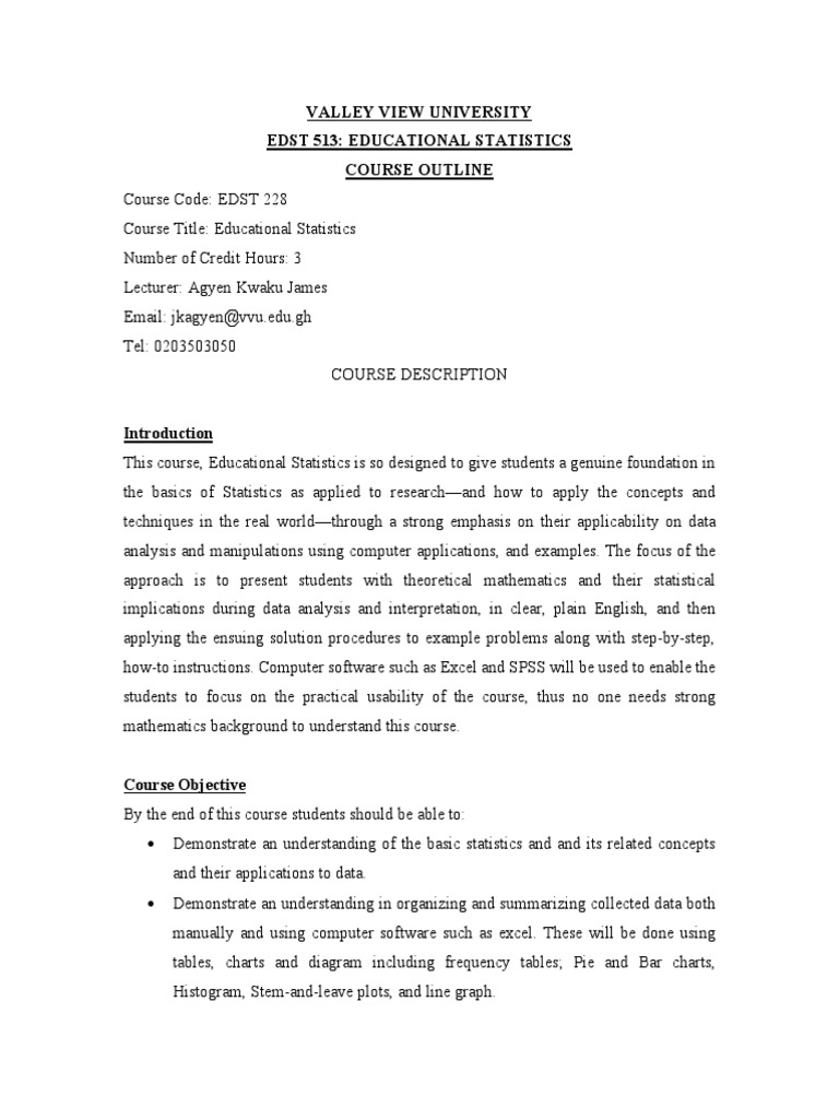 Educational Statistics Course Outline 2nd Session 2018-2019 | PDF ...