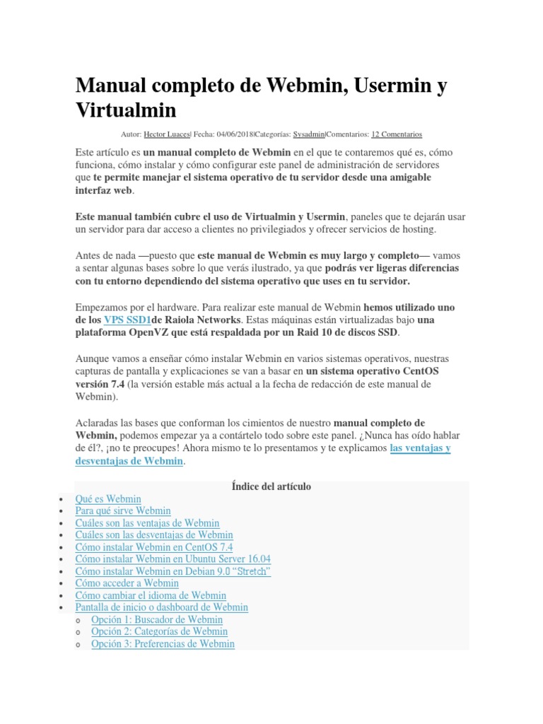 Webmin - Manual Completo Del Panel de Administración PDF | PDF | Servidor (Computación ...
