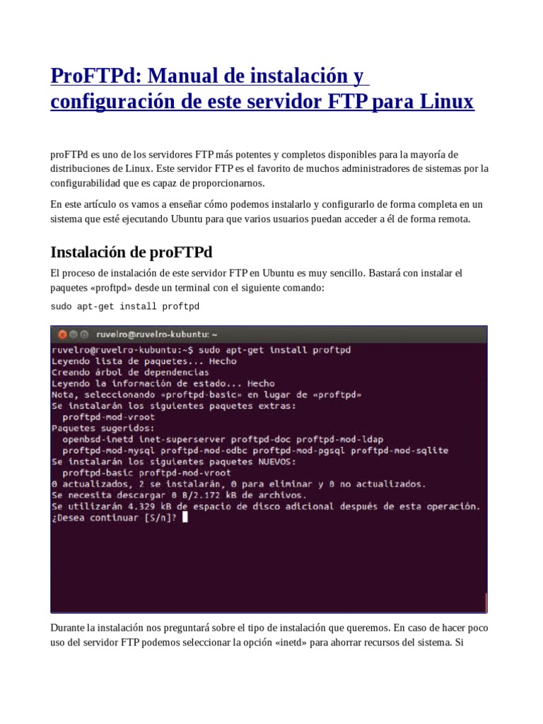 Instalación y configuración del servidor FTP proFTPd en Linux | PDF ...