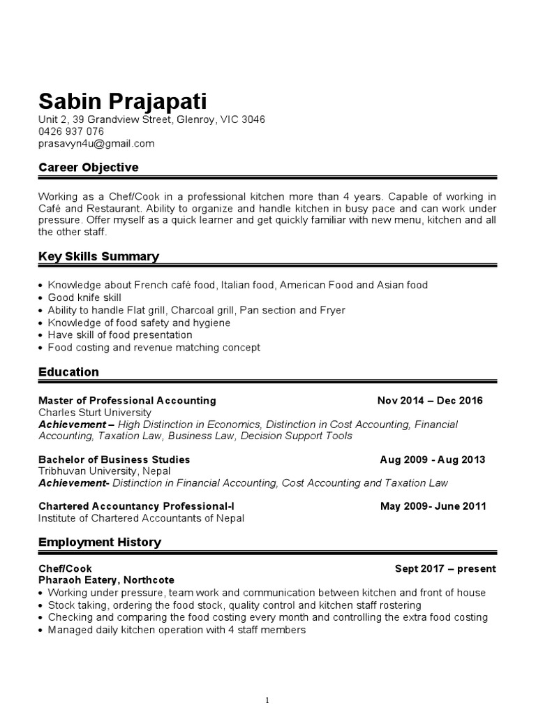 Sabin Prajapati: Career Objective | PDF | Chef | Restaurants