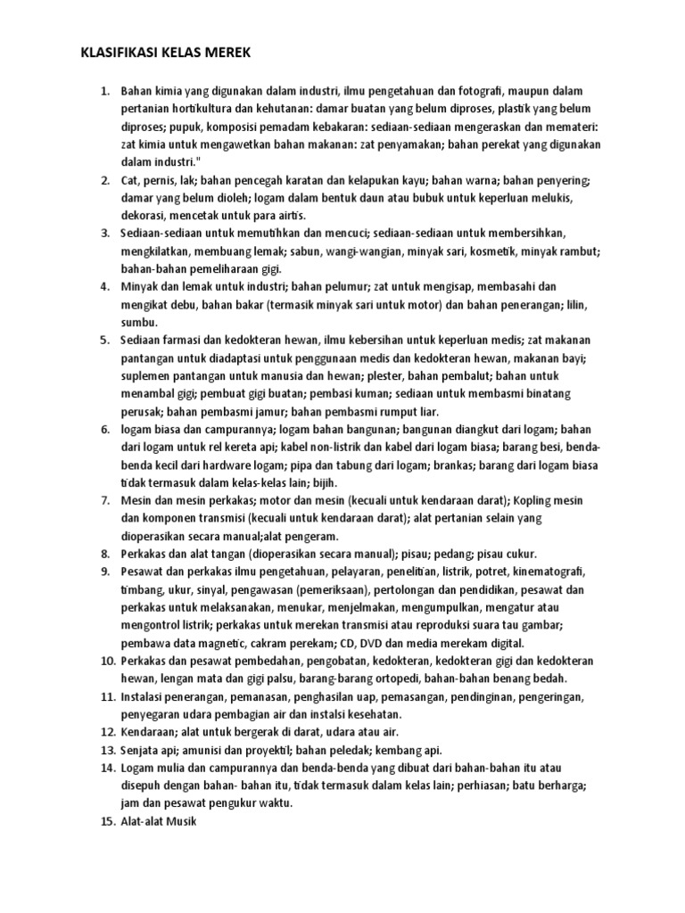 Klasifikasi Kelas Merek | PDF