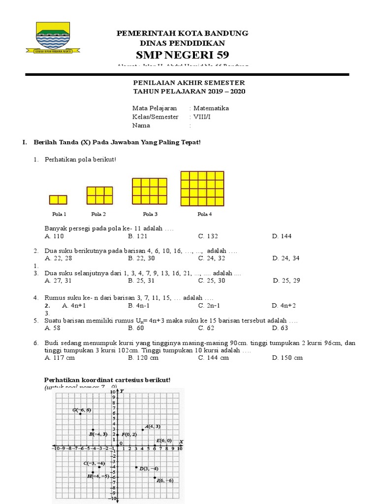 SOAL PAS MTK Kls 8 | PDF