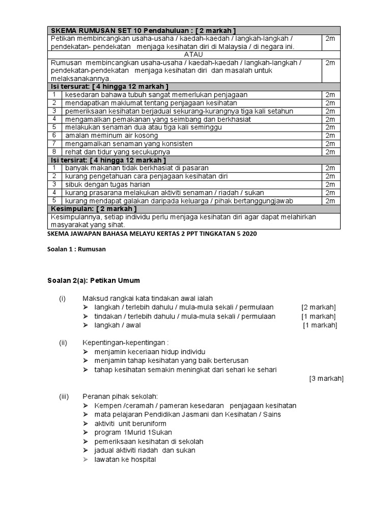 Skema Jawapan BM K2 PPT 2020 | PDF