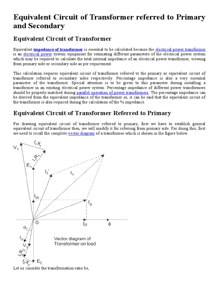Equivalent Circuit of Transformer Referred To Primary and Secondary ...