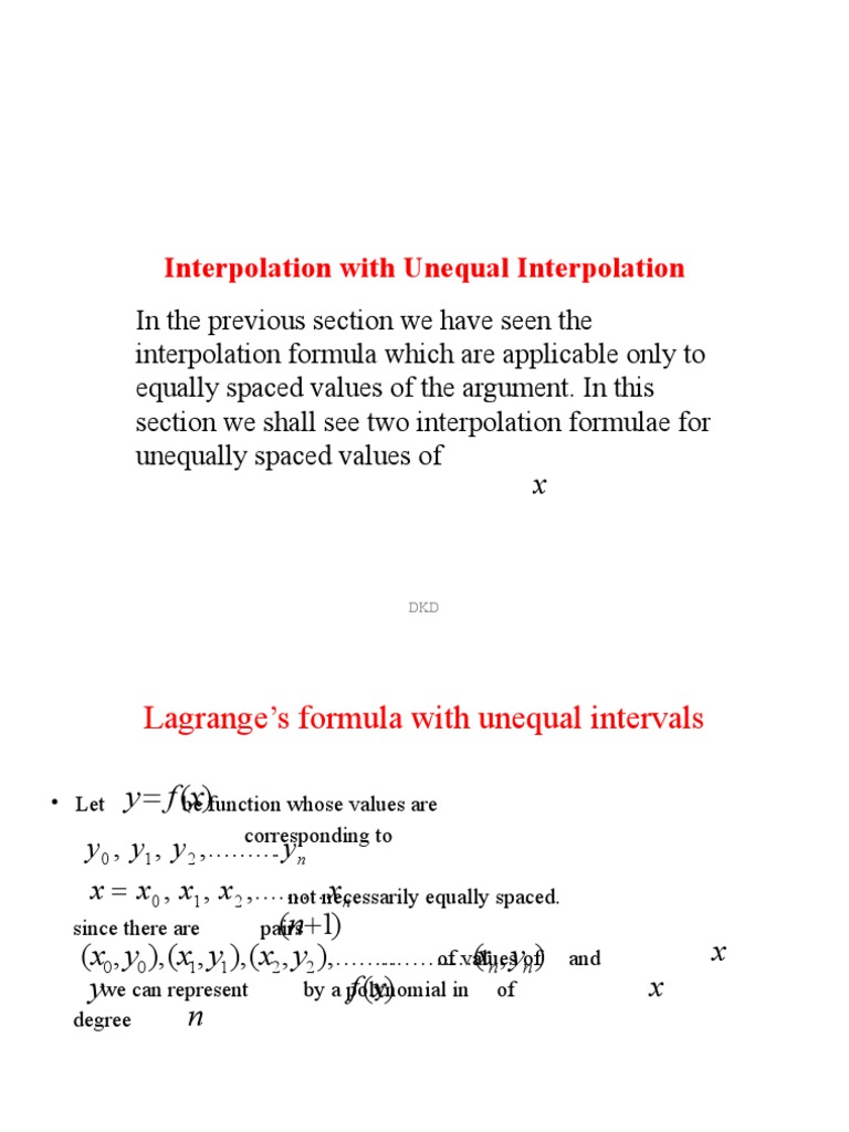 Lagranges Interpolation Formula For Unequal Interval Pdf Interpolation Algorithms