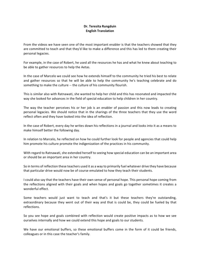 DR Teresita Rungduin English Translation Jan 23 | PDF | Hope | Teachers