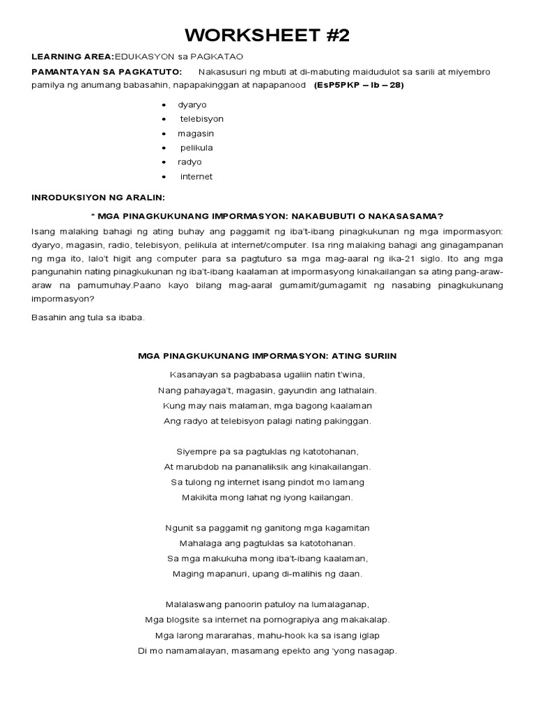 Worksheet #2 Esp | PDF