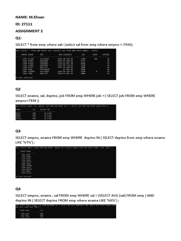 SQL Queries for Assignment 2 | PDF | Teaching Methods & Materials | Computers