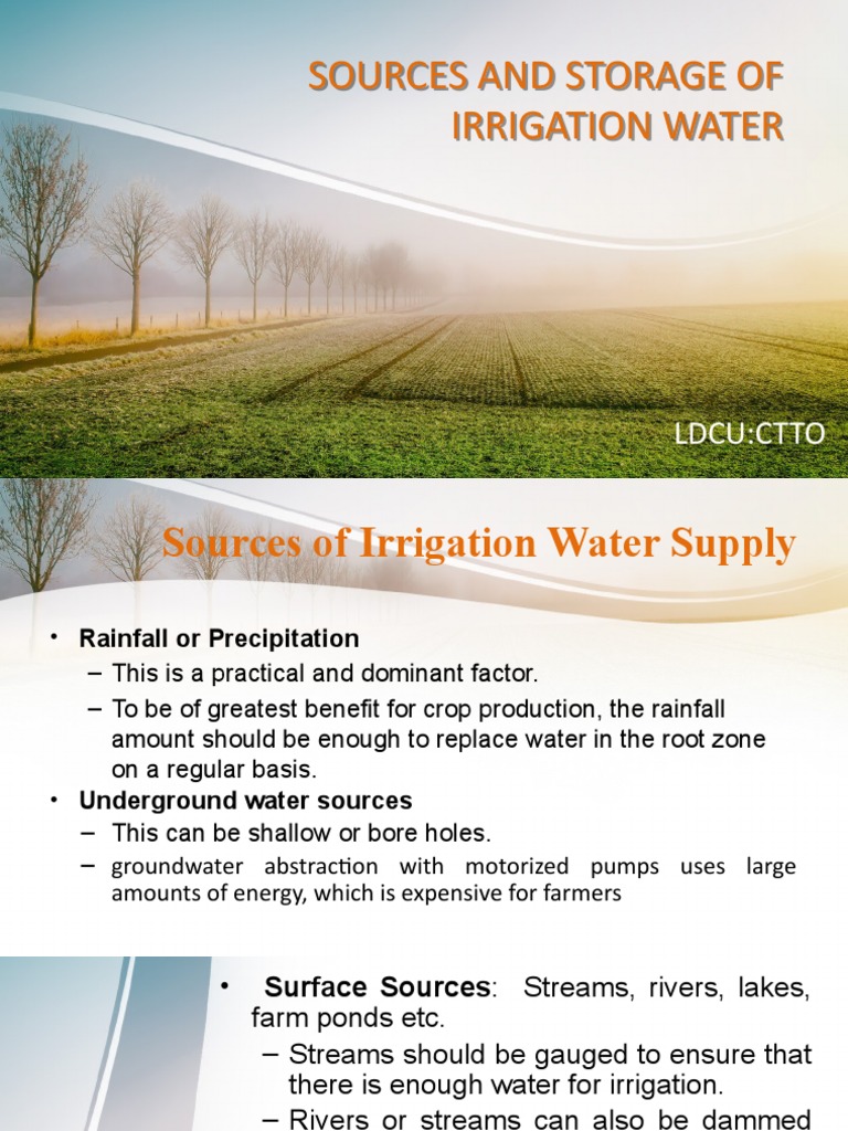 Sources and Storage of Irrigation Water | PDF | Irrigation | Groundwater