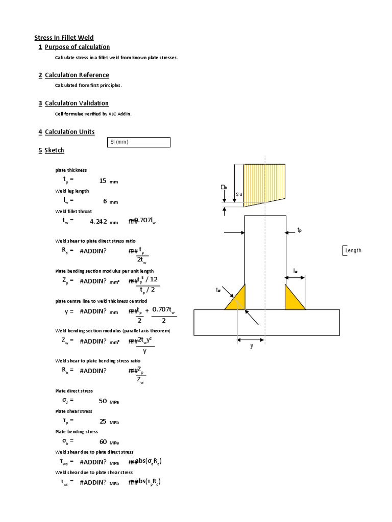 Fillet Weld Stress Calculation Guide | PDF | Shear Stress | Bending