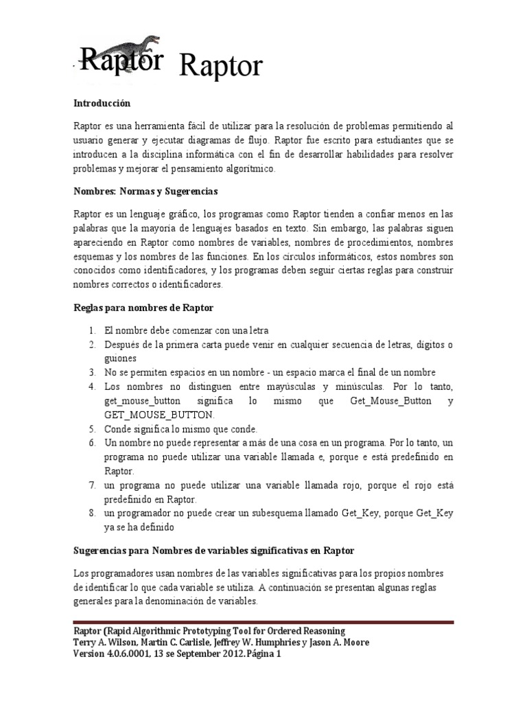 1 - Manual Raptor | PDF | Lenguaje de programación | Matriz (Matemáticas)