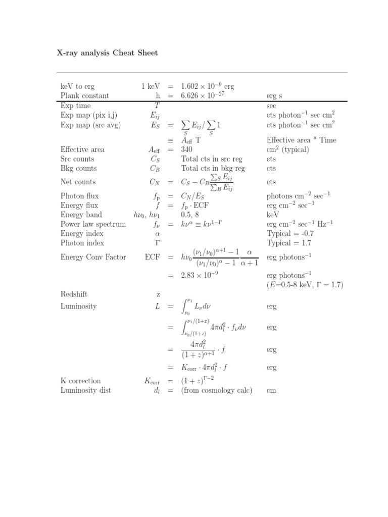 Xray Cheat | PDF | Astrophysics | Electromagnetic Spectrum