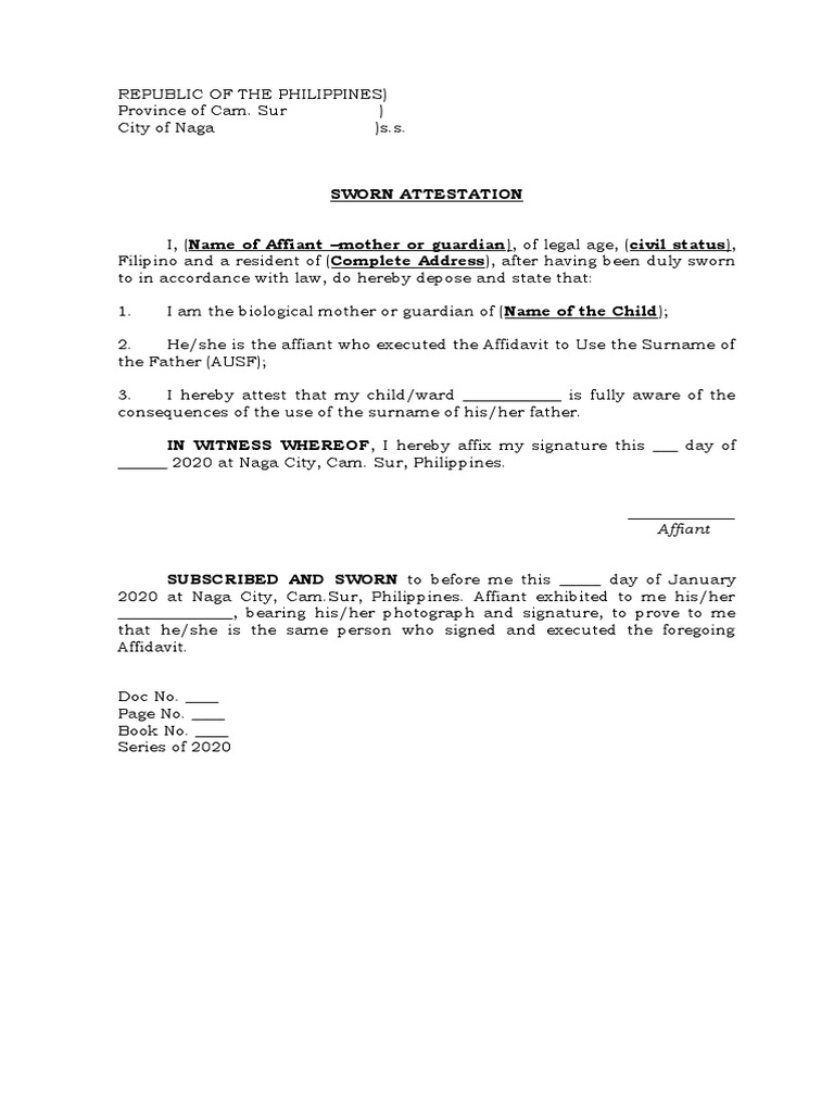 Sworn Attestation by The Mother (AUSF) | PDF