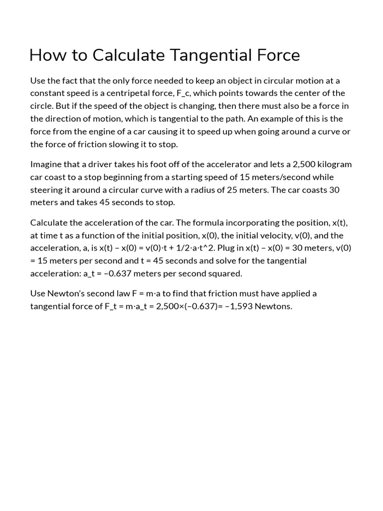 How To Calculate Tangential Force | PDF