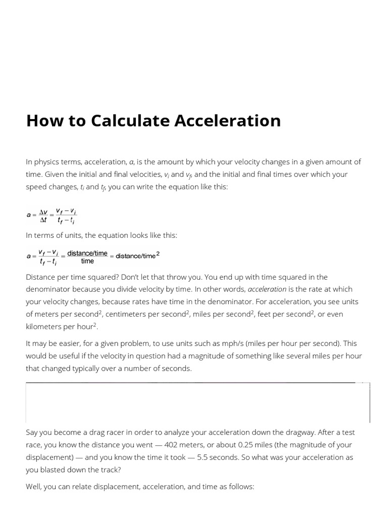 How To Calculate Acceleration | PDF