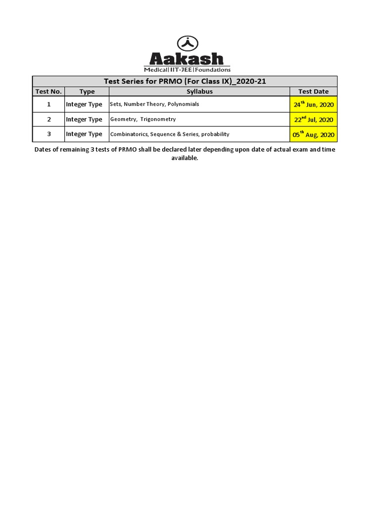 PRMO Test Series Schedule | PDF | Computers