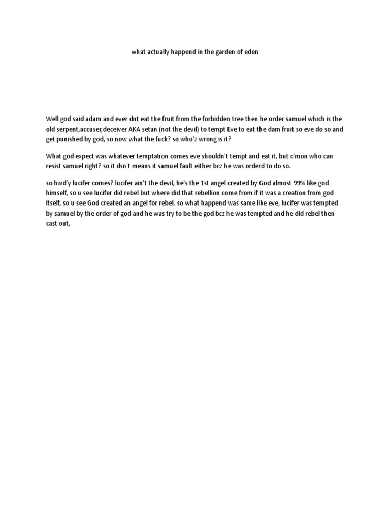 True Story of Lucifer and The Garden of The Eden | PDF