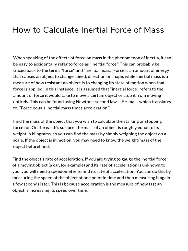 How To Calculate Inertial Force of Mass | PDF | Inertia | Mass