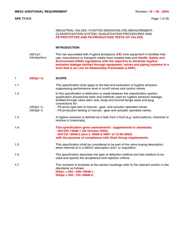 MESC-SPE-77-312-Fugitive Emission Production Testing PDF | PDF | Valve ...