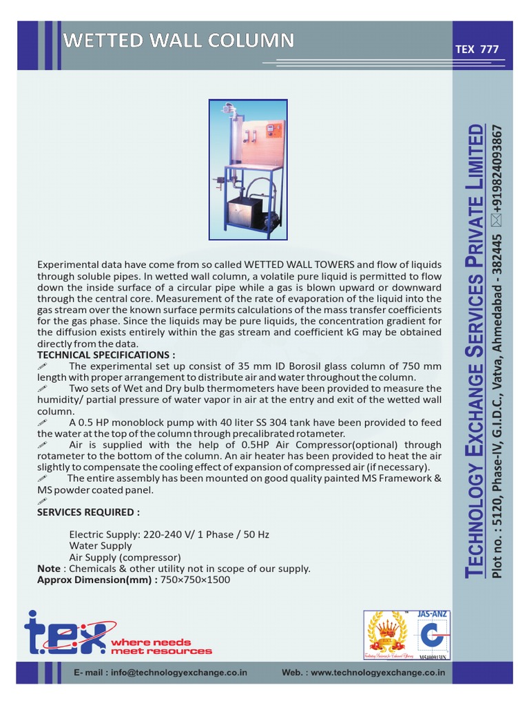 Wetted Wall Column: Technical Specifications | PDF