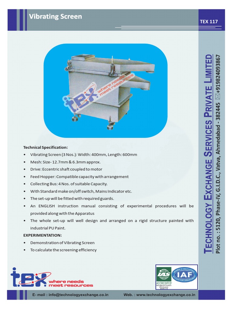 Vibrating Screen: Technical Specification | PDF
