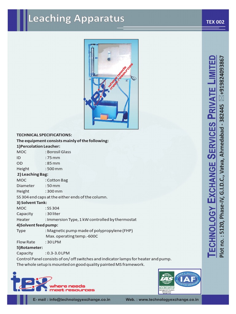 Leaching Apparatus: Technical Specifications: The Equipment Consists ...